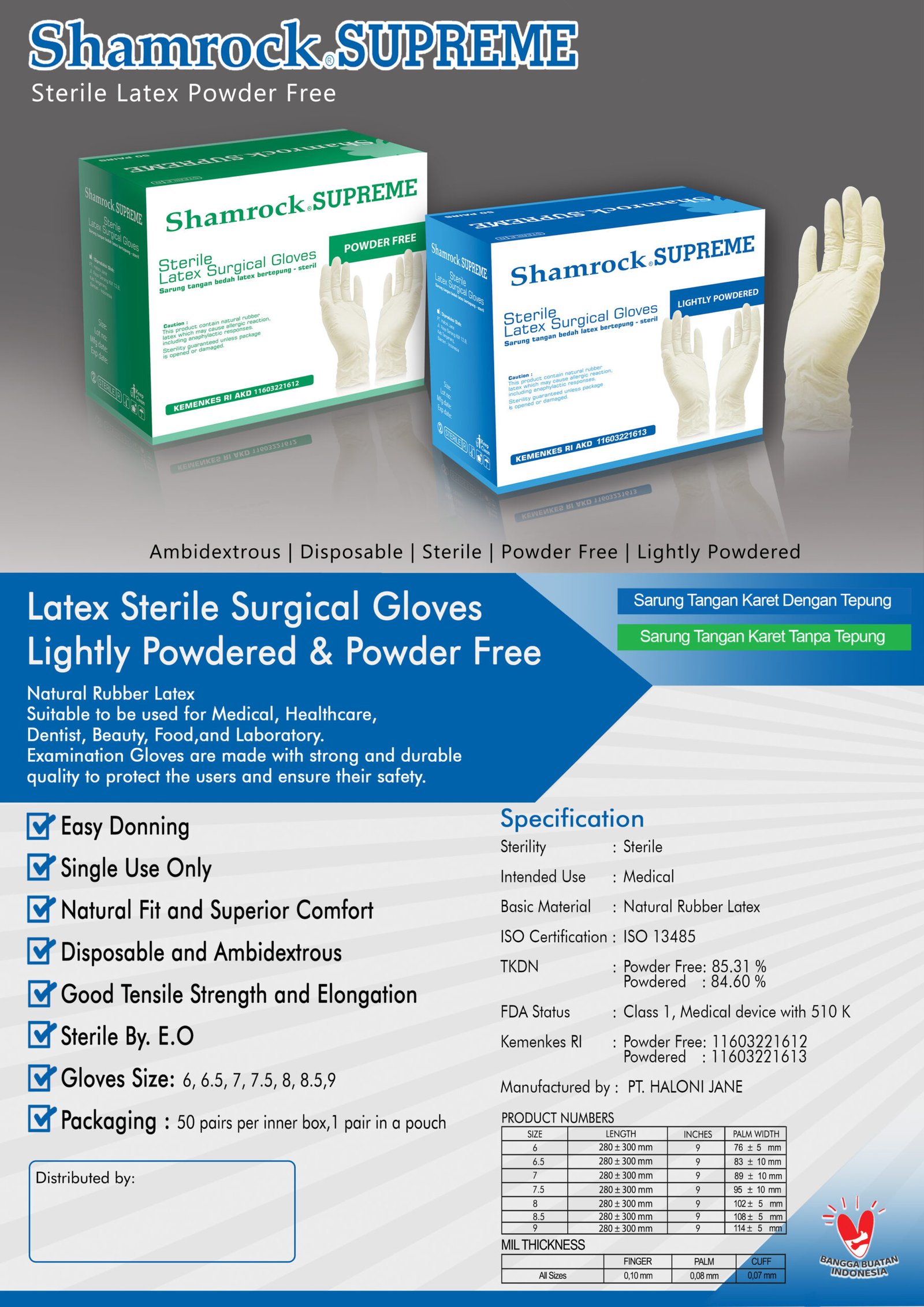 SHAMROCK SUPREMELatex Surgical GlovesPowder Free - PT. Haloni Jane